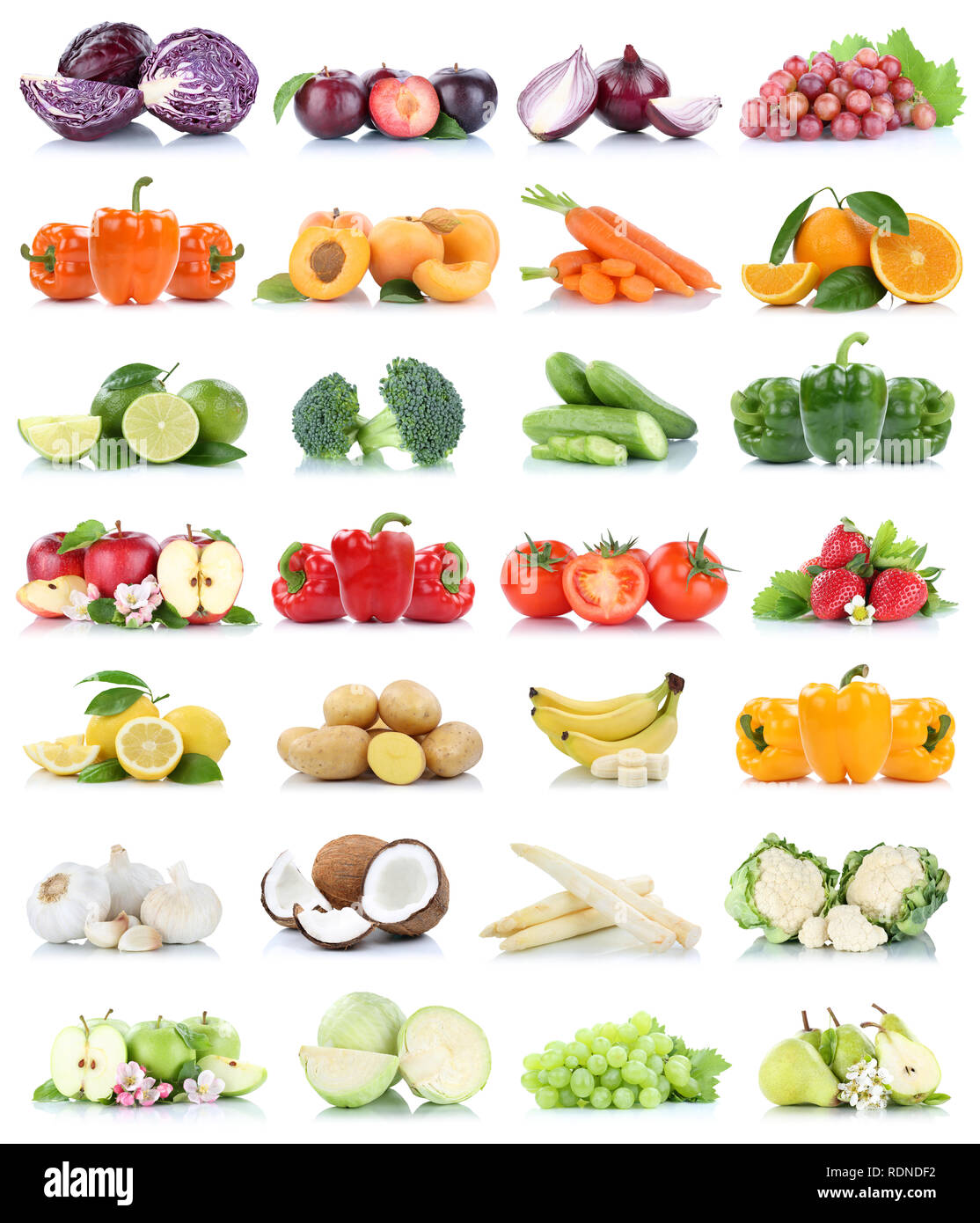 Fruits and vegetables collection isolated apple cabbage orange grapes ...