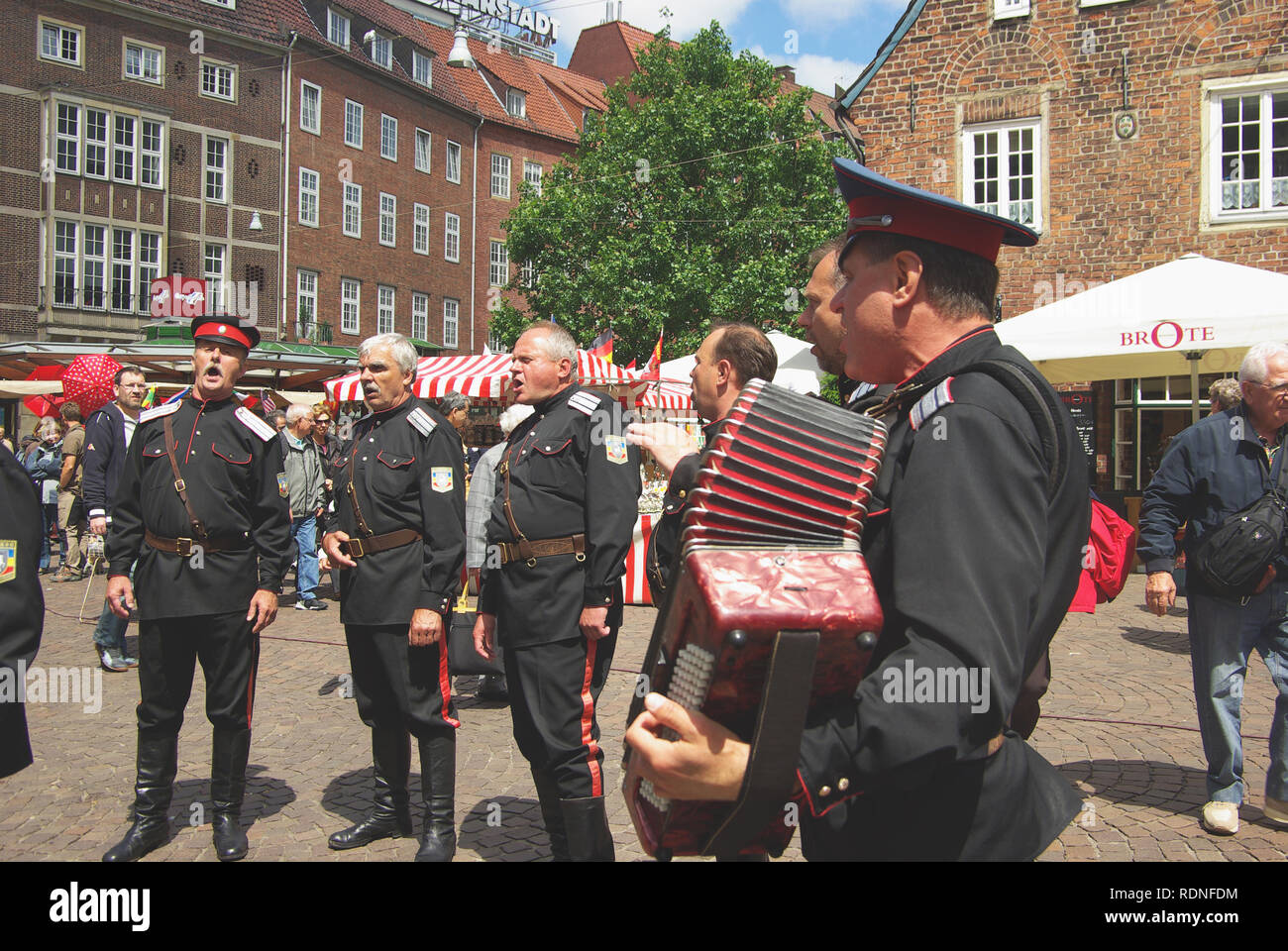 The town's center of Bremen, Germany. Russian military chorus Stock ...