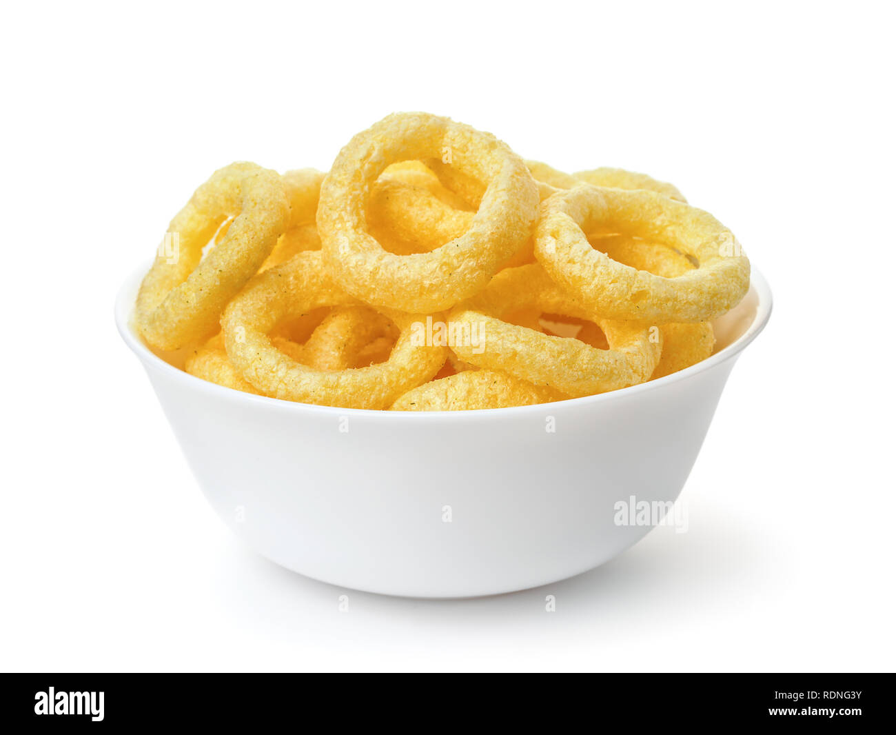 Bowl of crispy onion rings isolated on white Stock Photo - Alamy