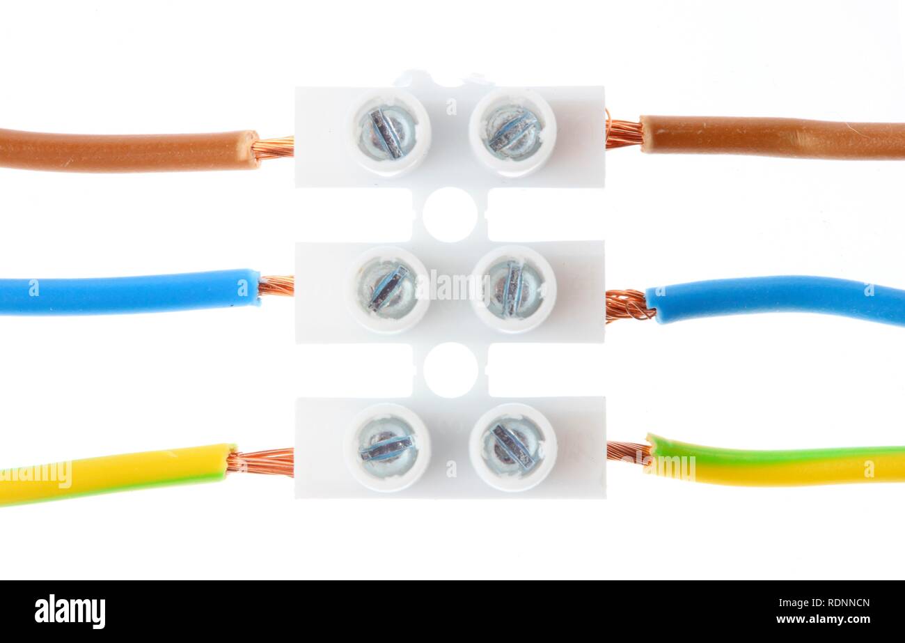 Insulation screw joint with various cables Stock Photo - Alamy