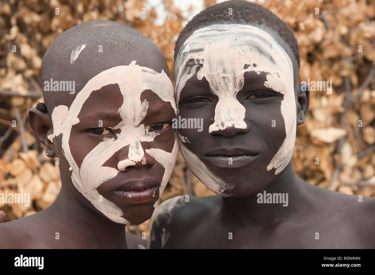 Two Nyangatom, Bume or Buma boys with their face painted, Omo Valley ...