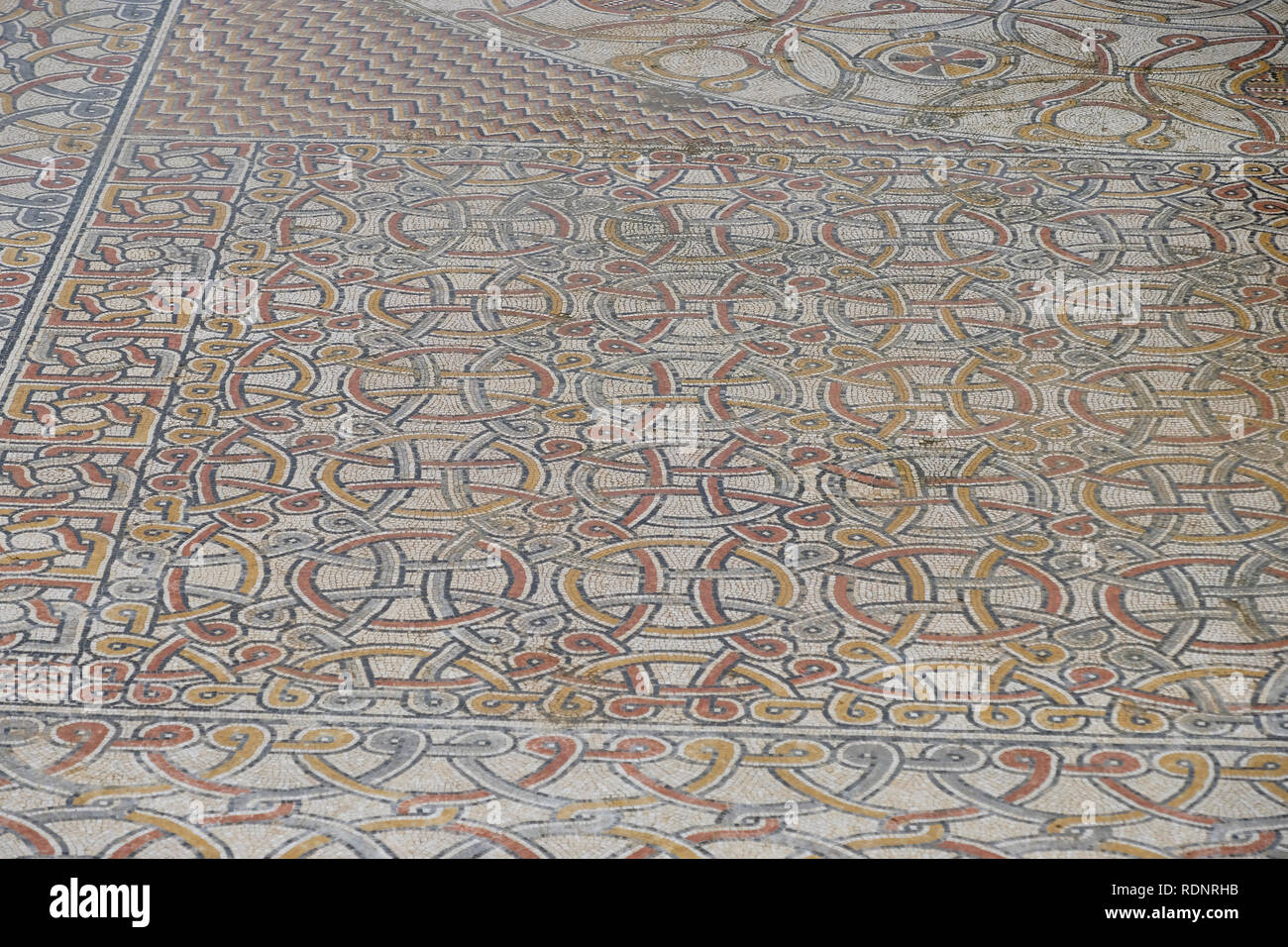 Elaborate mosaic floor of a basilica in the archaeological site of Tel ...