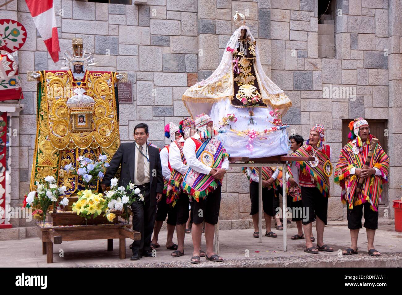 Traditional costume parade in Aguas Calientes, Peru, South America ...