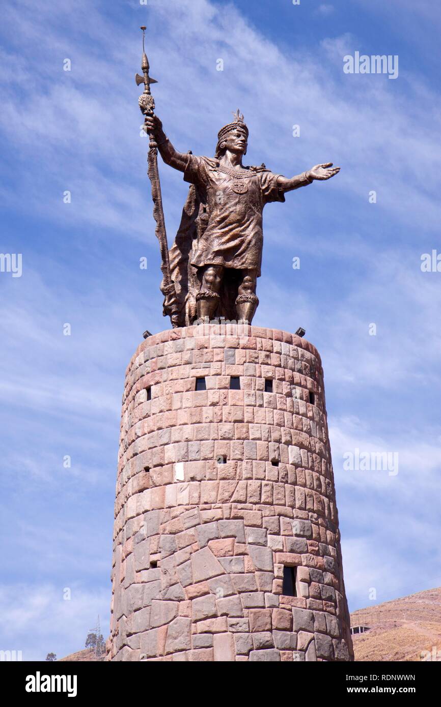 Incan statue of Pachacutec Yupanqui, Cuzco, Cusco, Peru, South America ...