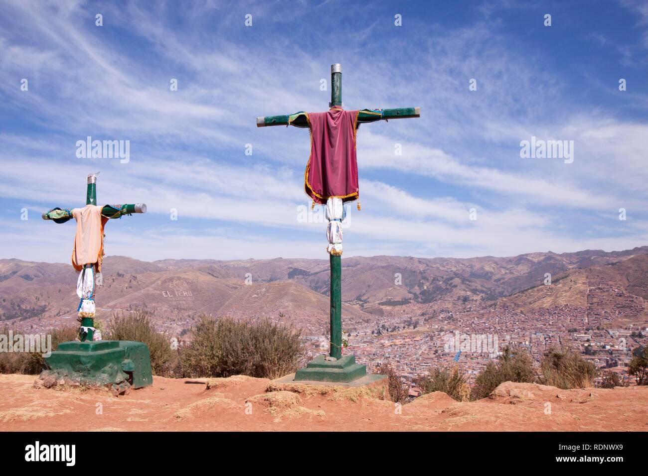 View from the Christo Blanco statue onto Cuzco, Cusco, Peru, South ...