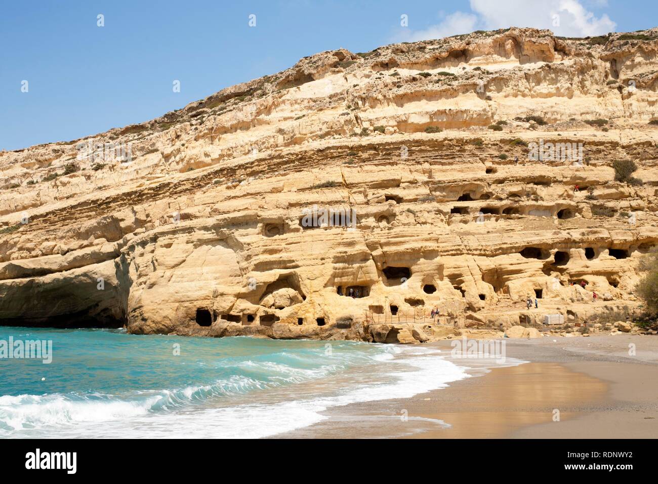 Limestone caves on the beach of Matala, Crete, Greece, Europe Stock ...