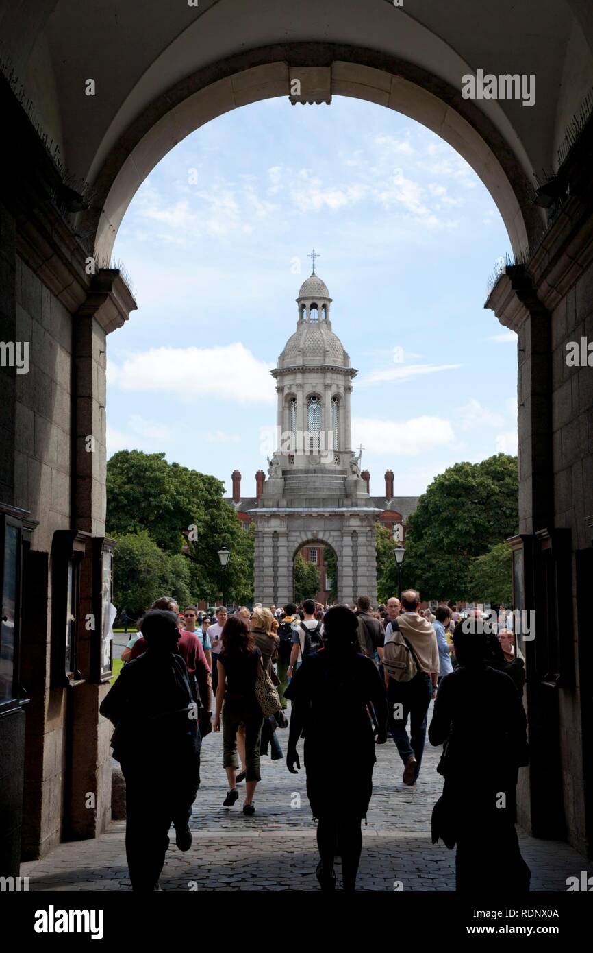 View through the main entrance on the Campanile clock tower, Trinity ...
