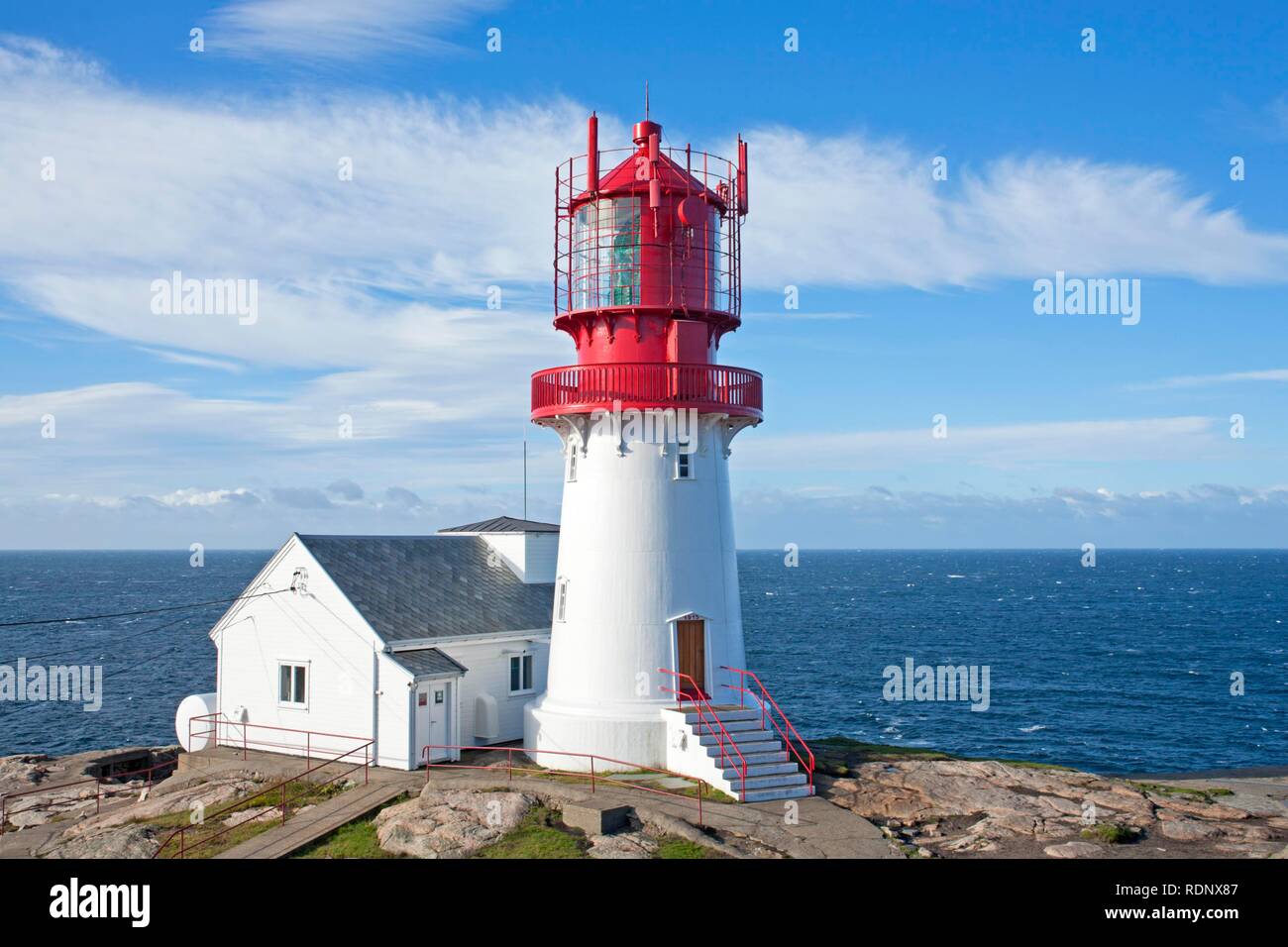 Lighthouse at Lindesnes, the most Southern point of Norway, Scandinavia ...