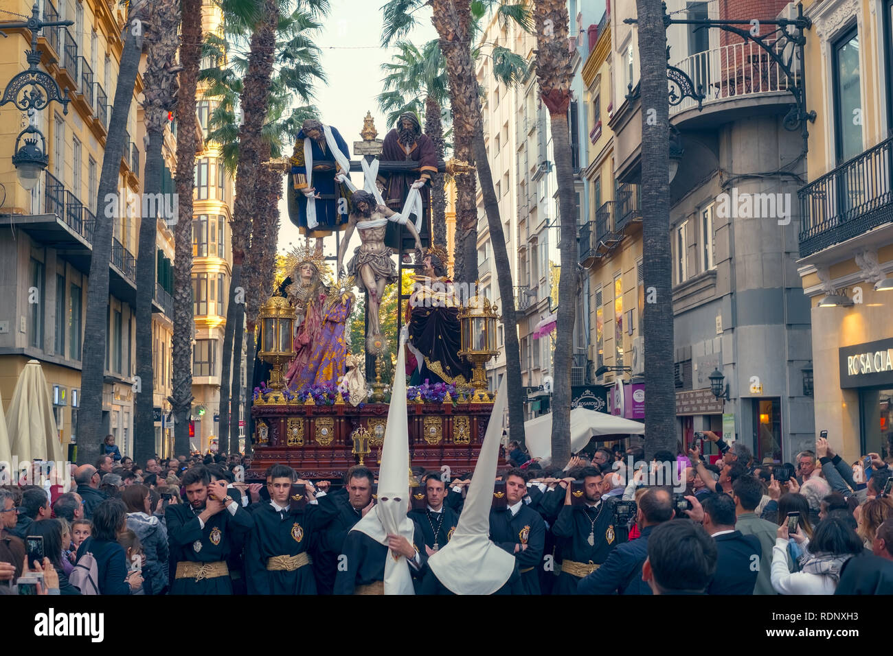 Malaga, Spain - March 30, 2018. Catholic religious procession in the ...