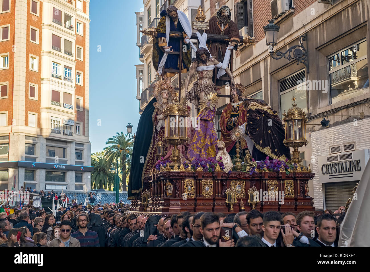 Malaga, Spain - March 30, 2018. Catholic religious procession in the ...