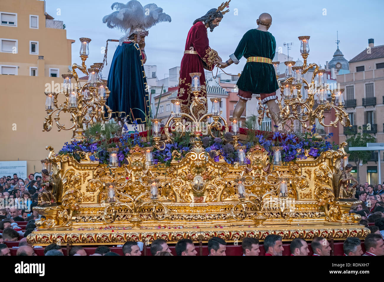 Malaga, Spain - March 28, 2018. Catholic religious procession in the ...