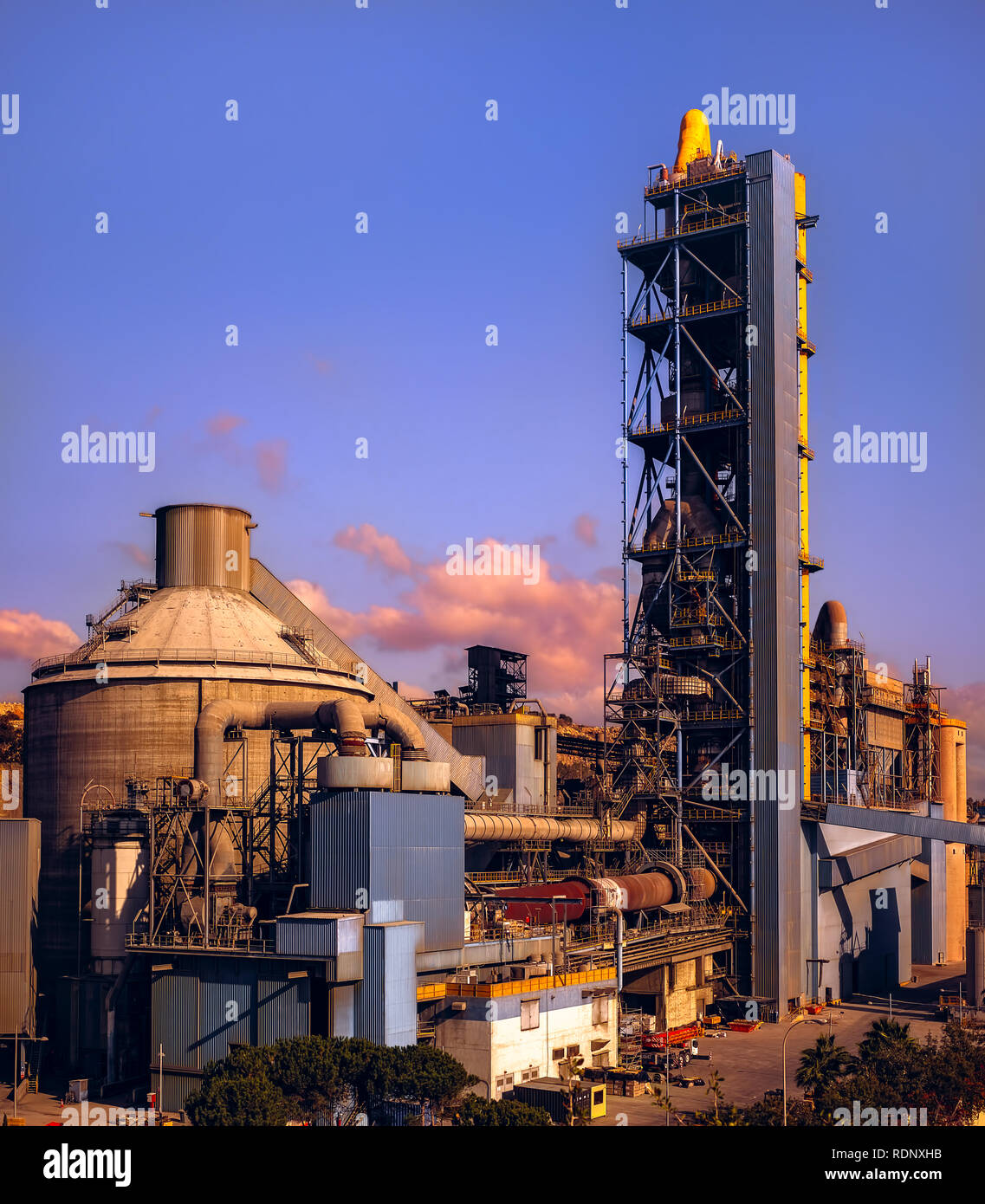 Malaga, Spain - December 23, 2017. Cement Factory at sunset, Costa del ...