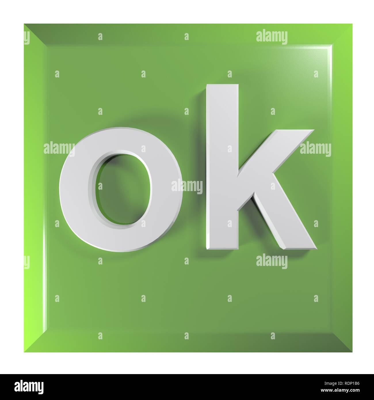 Green square push button with the write OK - 3D rendering illustration ...