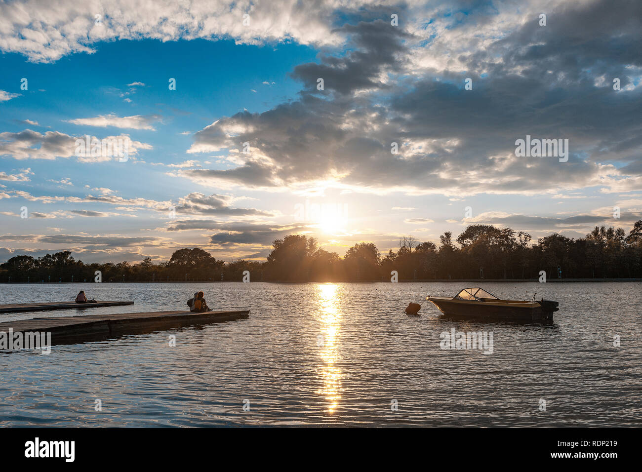 Rowing Channel, Plovdiv city, Bulgaria, peoples is watching sunset ...