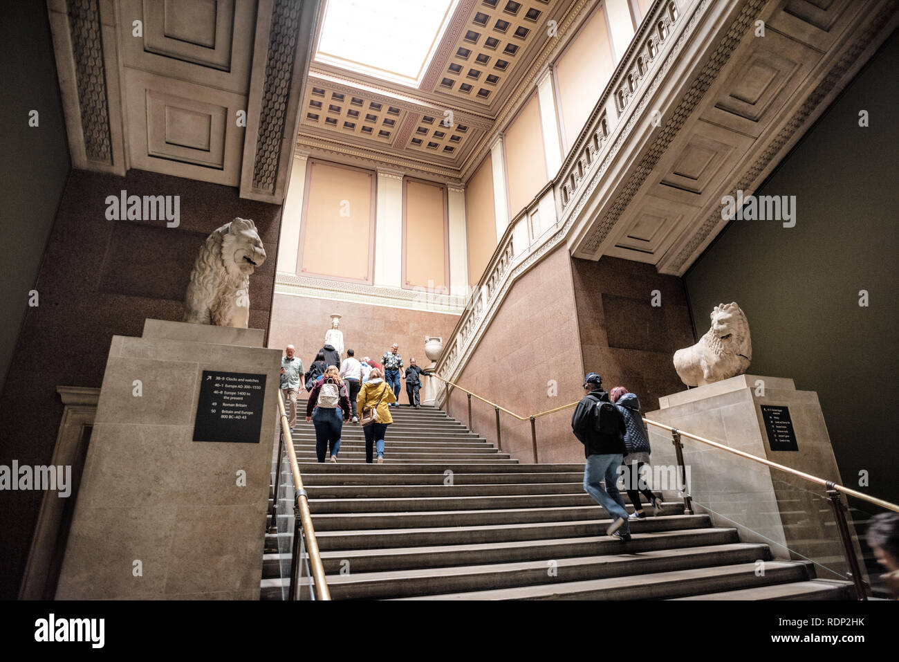 British Museum Grand Staircase Stone Lions London // LONDON, UK — The ...