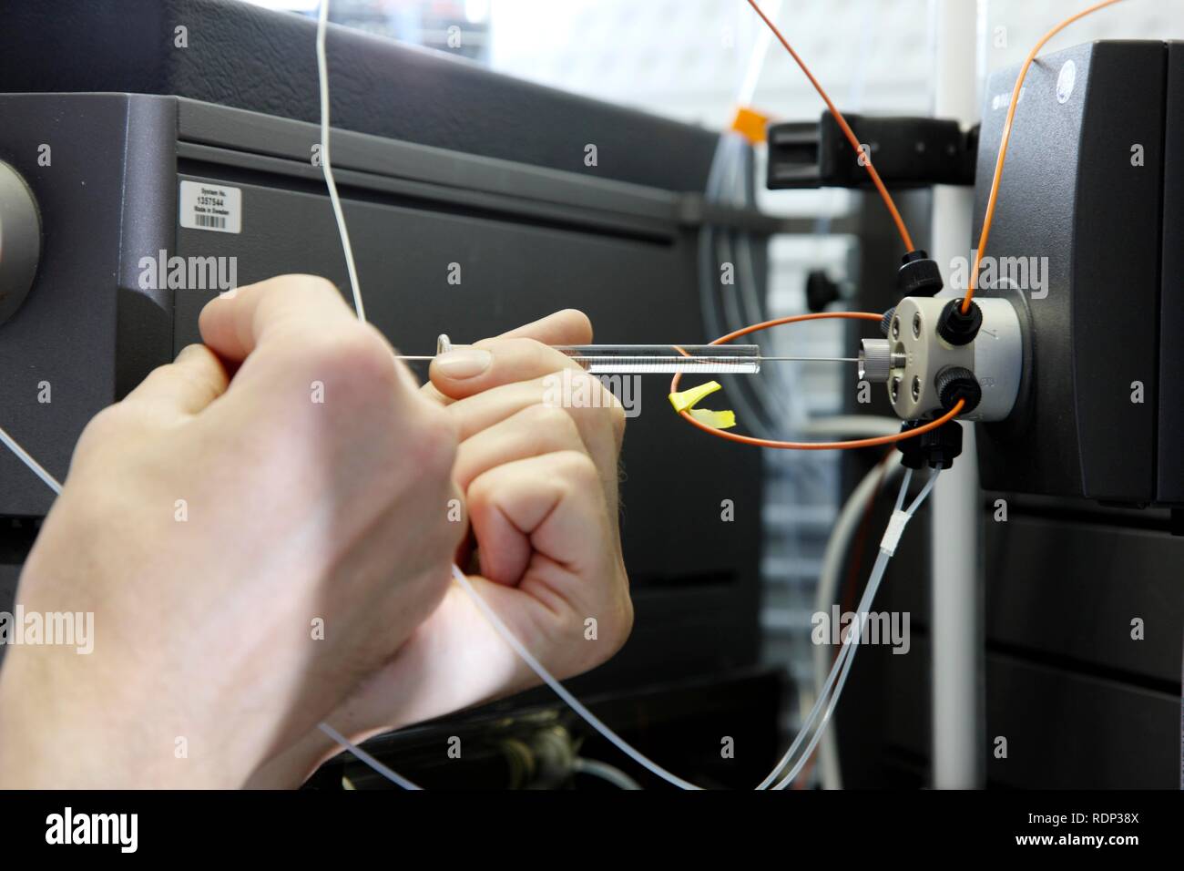 Biotechnology laboratory, FPLC-system for protein purification, a ...