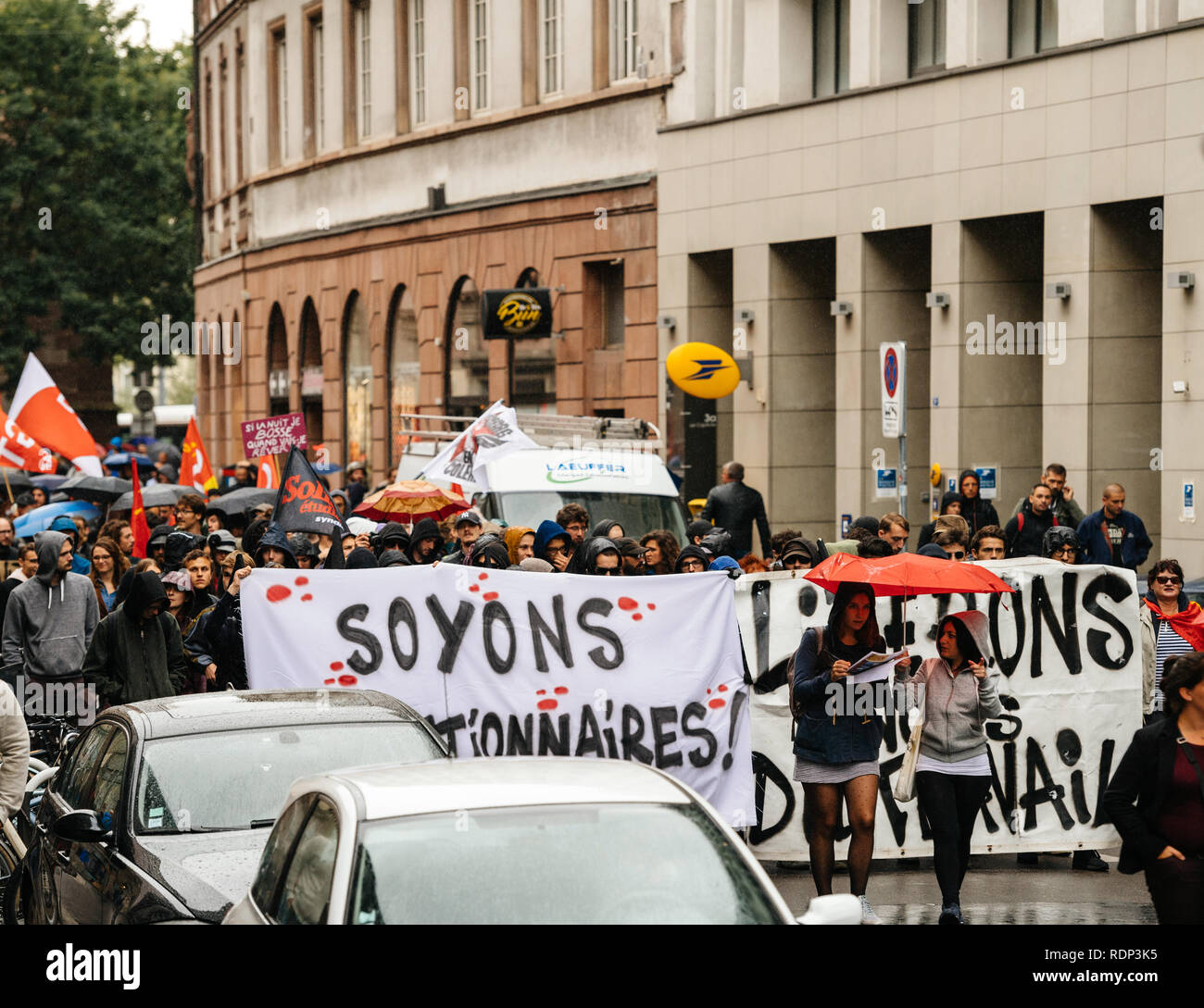 STRASBOURG, FRANCE - SEP 12, 2018: Let's be revolutionary placard ...