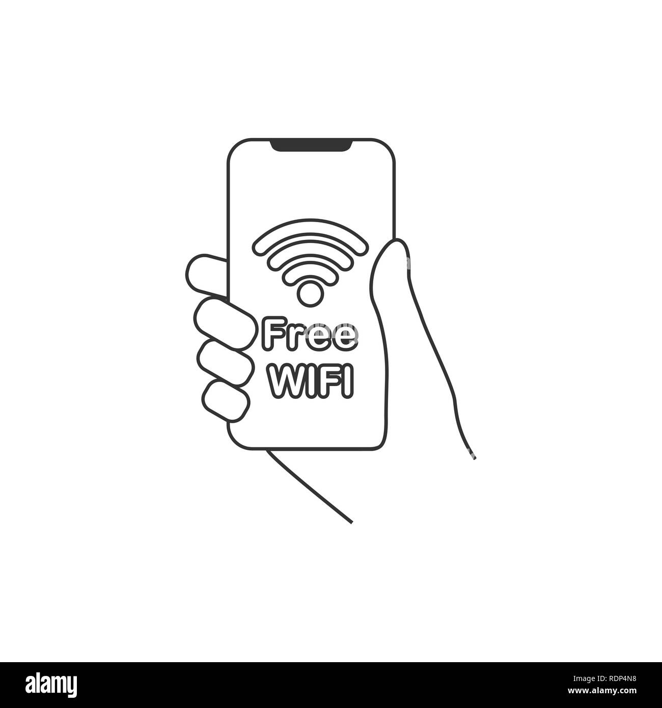 Hand hold smartphone, free WIFI icon. Flat design. Vector Stock Vector ...