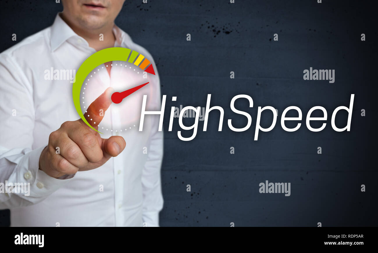 High speed touchscreen is operated by man concept Stock Photo - Alamy