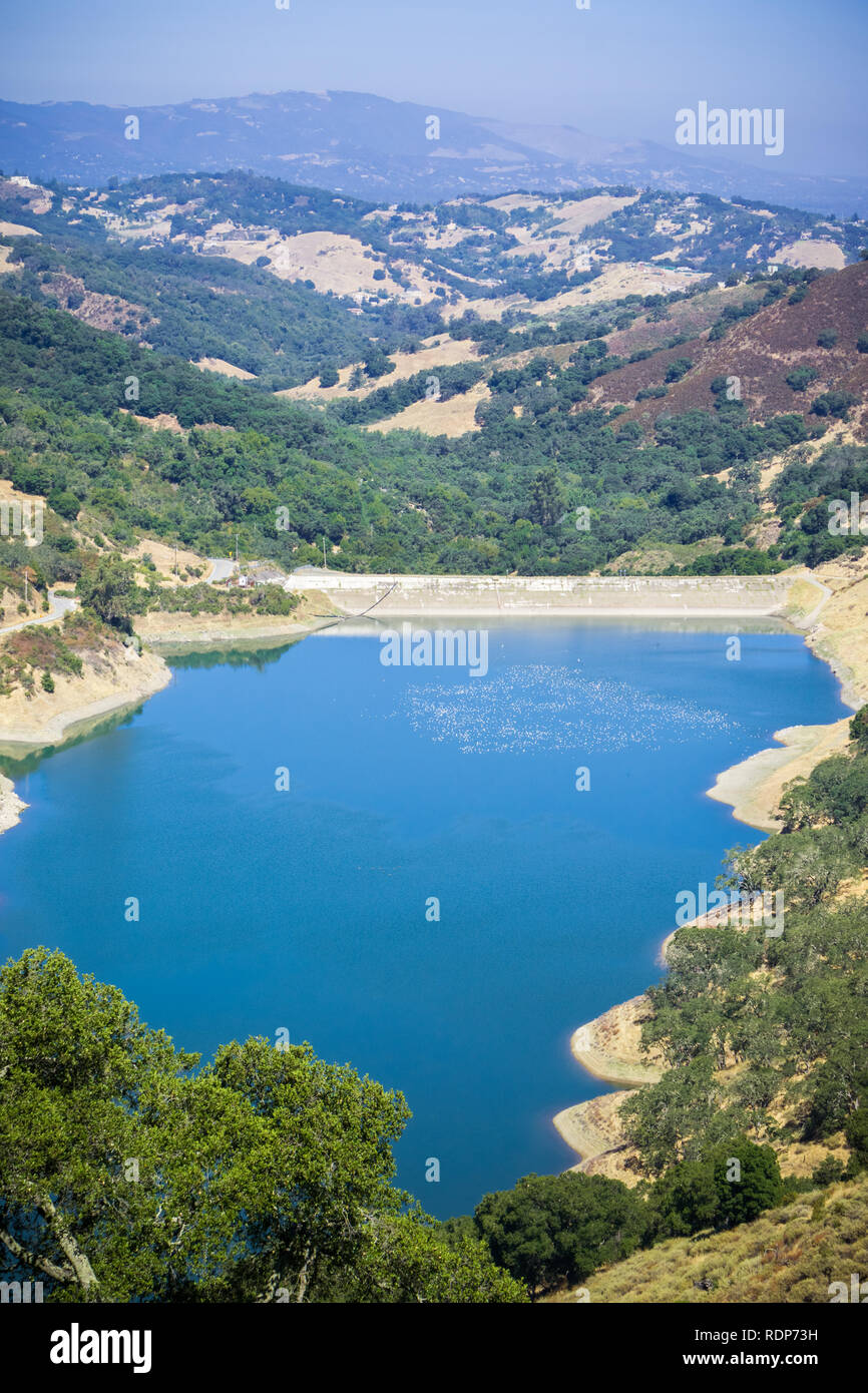 Aerial view of Guadalupe Reservoir, San Francisco bay area, Santa Clara ...
