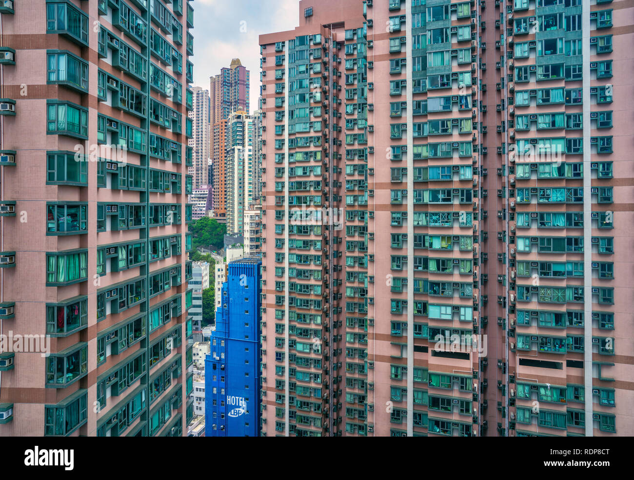 A concrete jungle of tall buildingsd on the island of Hong Kong, China ...