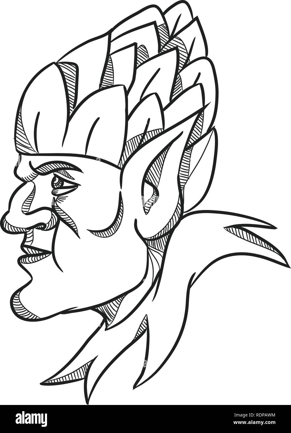 Drawing sketch style illustration of an elf, a human-shaped ...