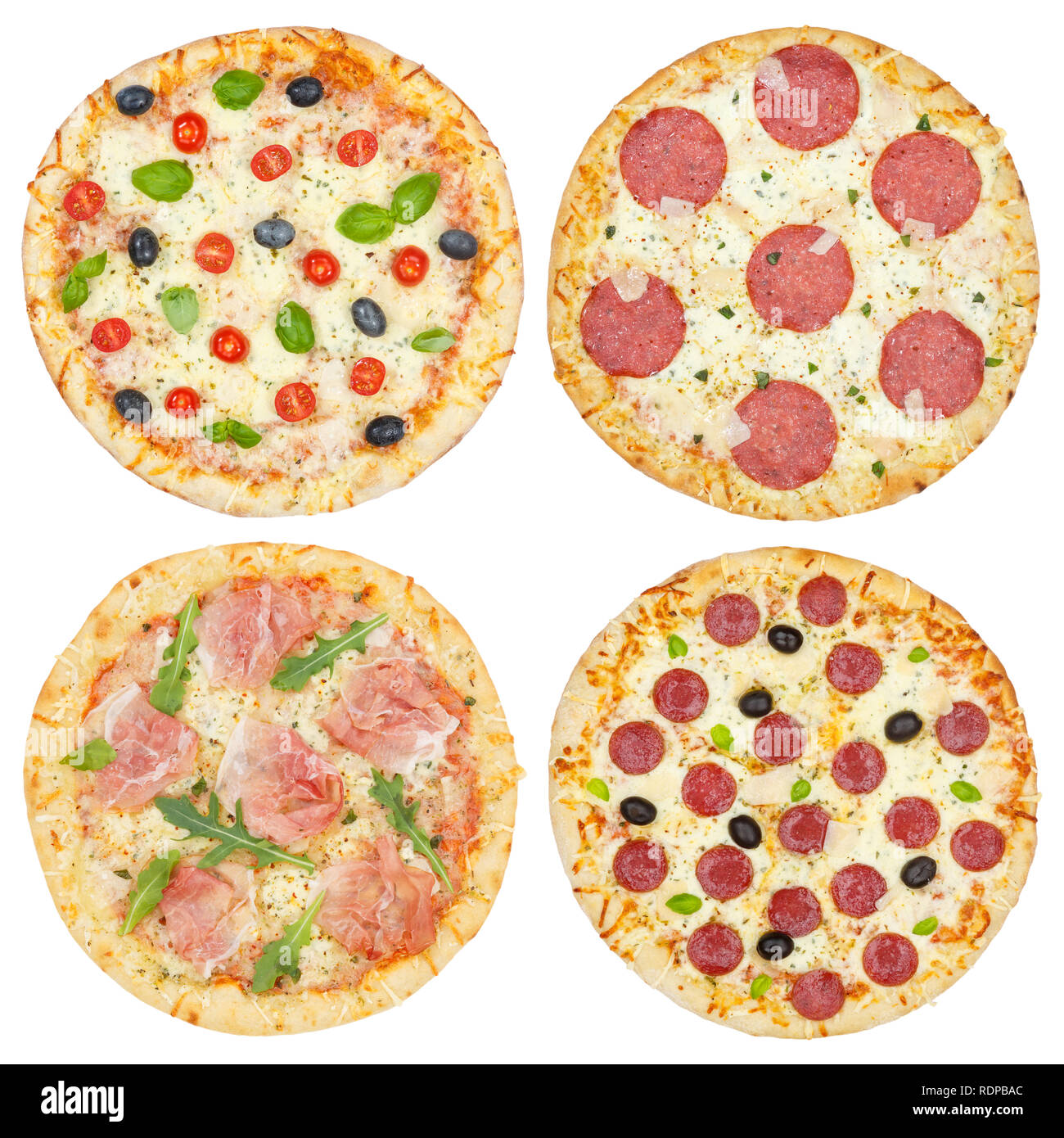 Pizza pizzas collection collage from above isolated on a white ...