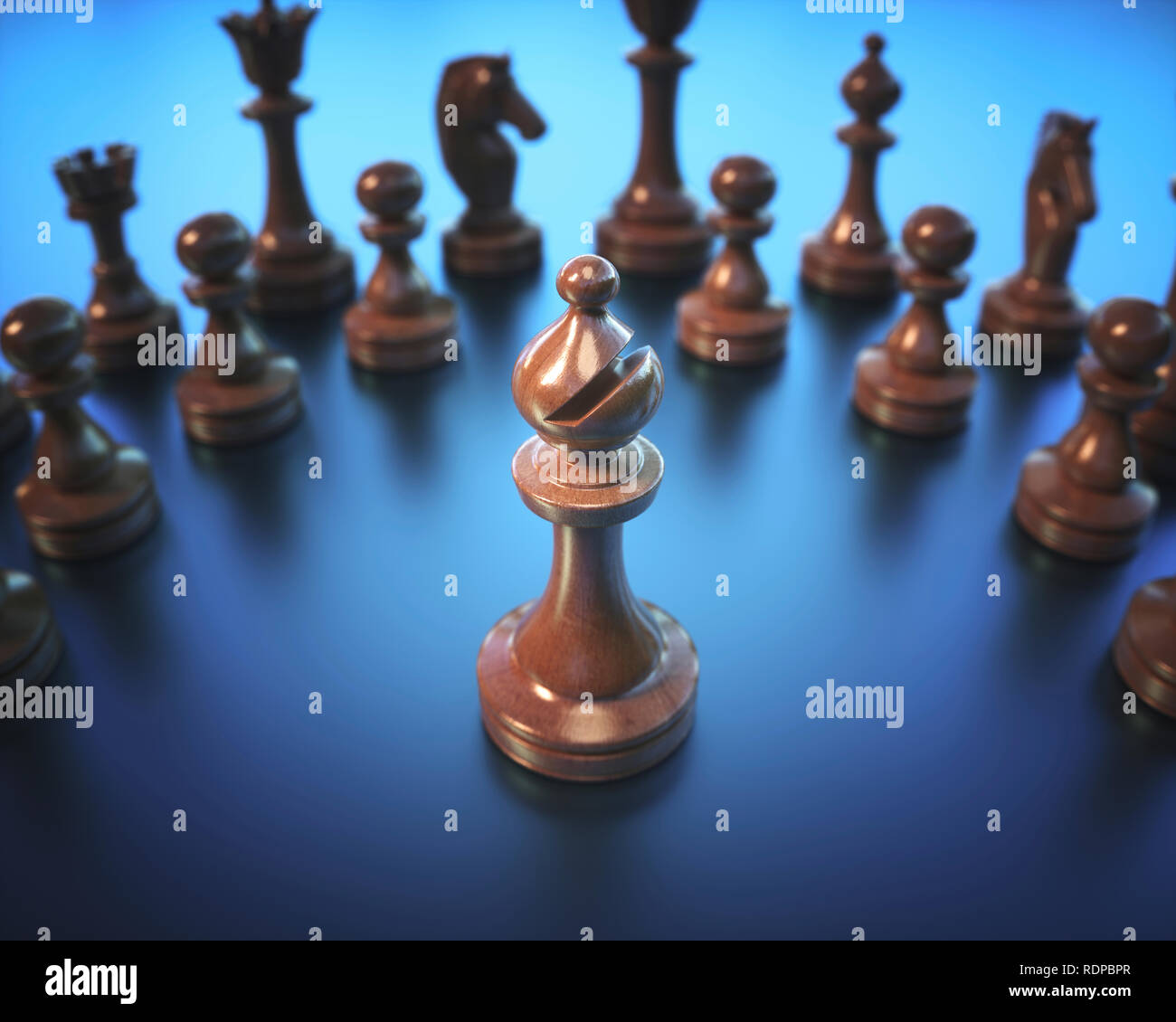 Chess bishop surrounded by pieces, illustration Stock Photo - Alamy