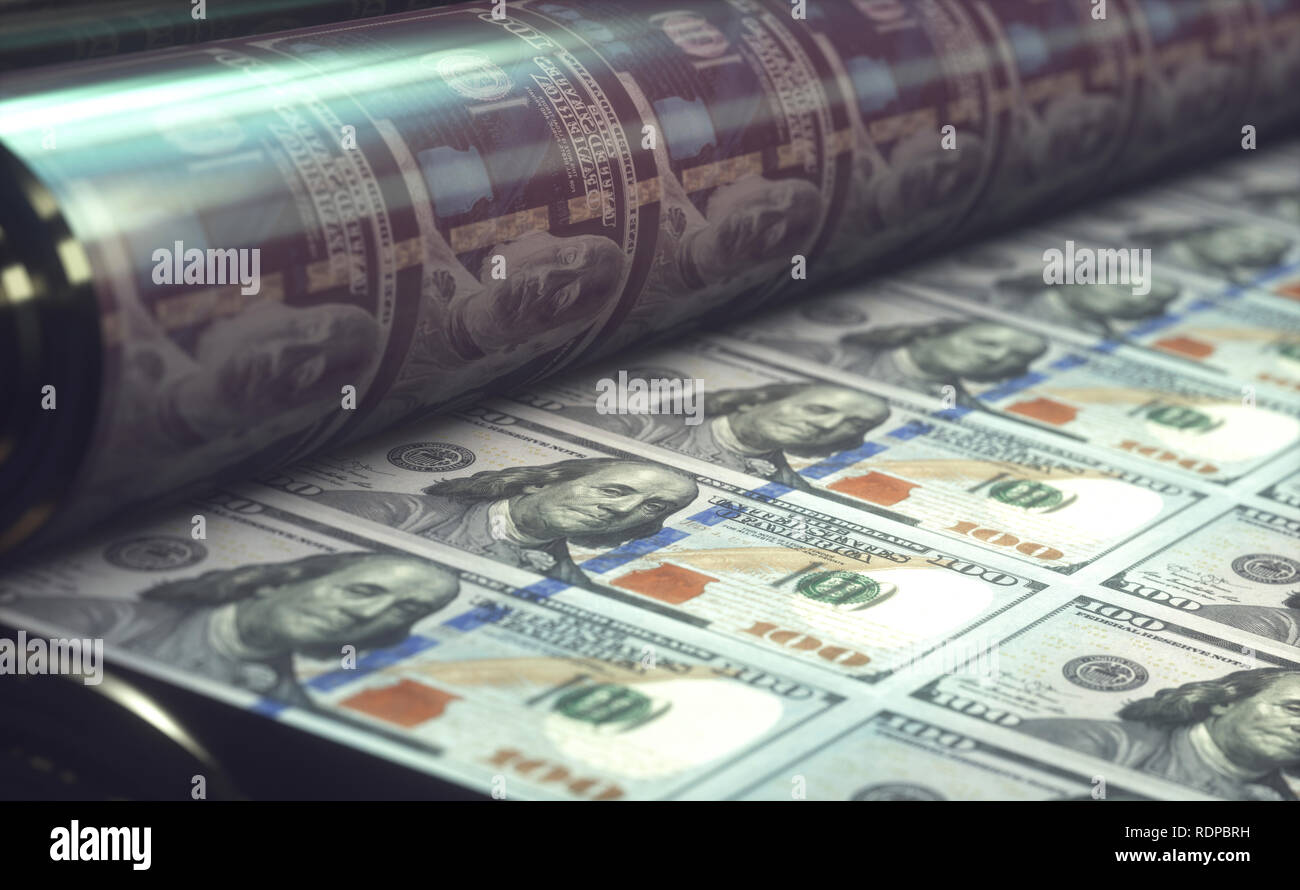 Printing US banknotes, illustration Stock Photo - Alamy