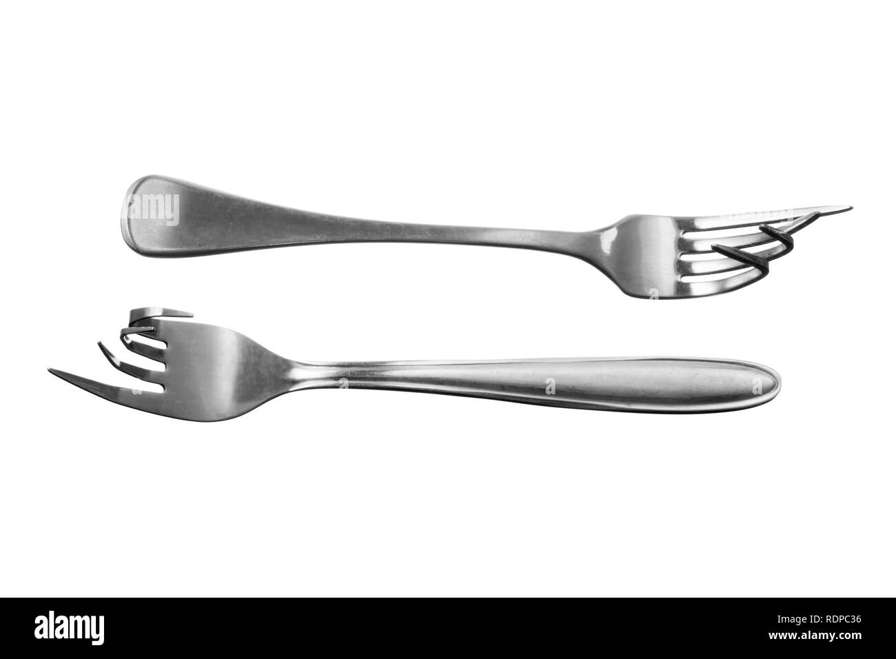 Bent Forks on White Background Stock Photo - Alamy
