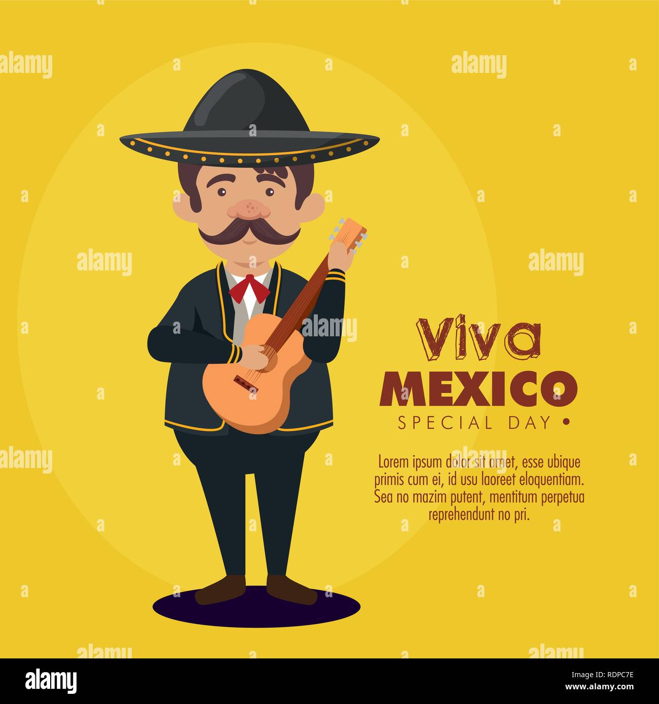mariachi man wearing hat with suit and guitar vector illustration Stock ...