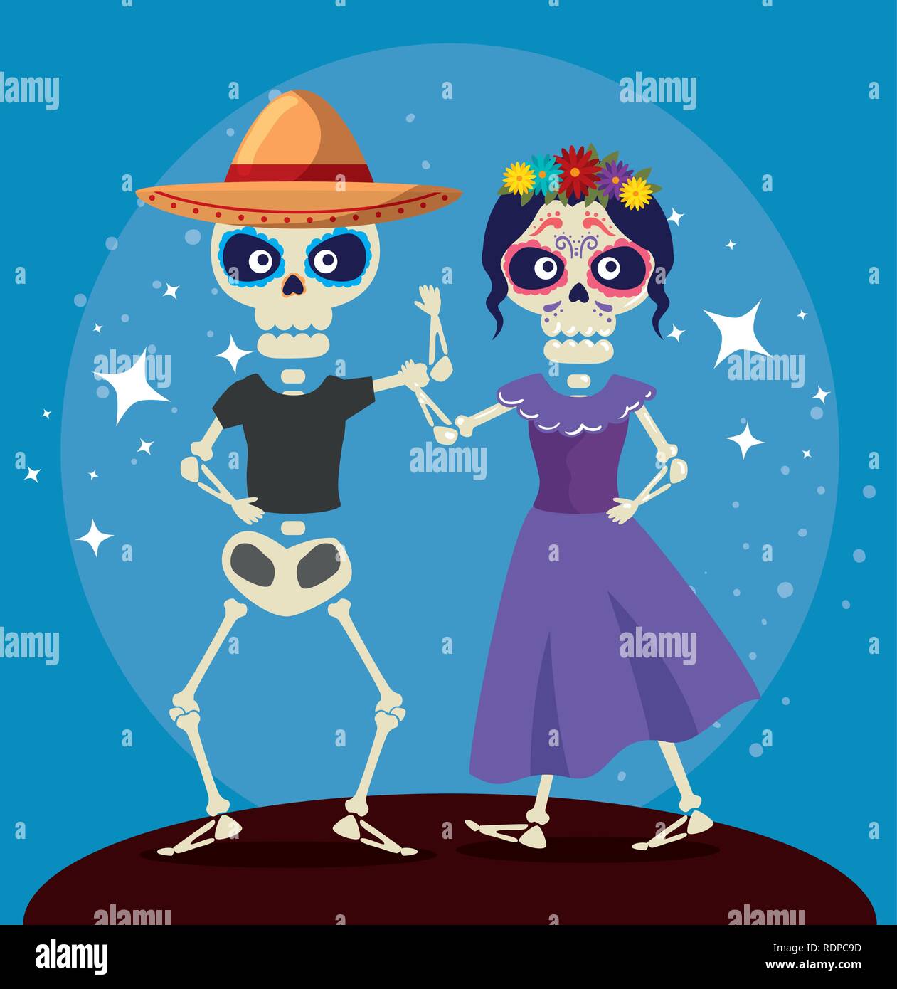 skeleton man dancing with catrina to day of the dead celebration vector ...