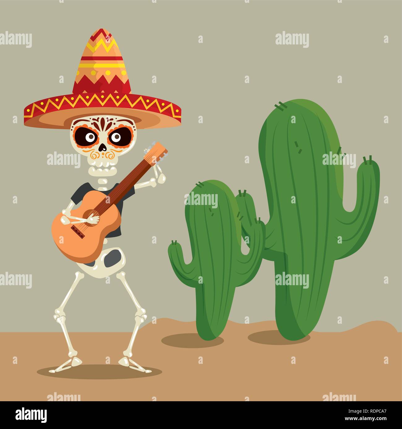 skeleton man wearing hat with guitar to celebrate event vector ...