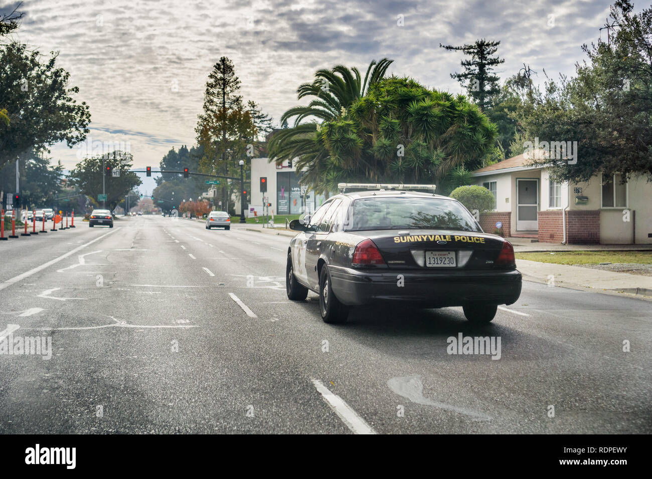 November 23, 2017 Sunnyvale/CA/USA - Police car driving on the streets ...