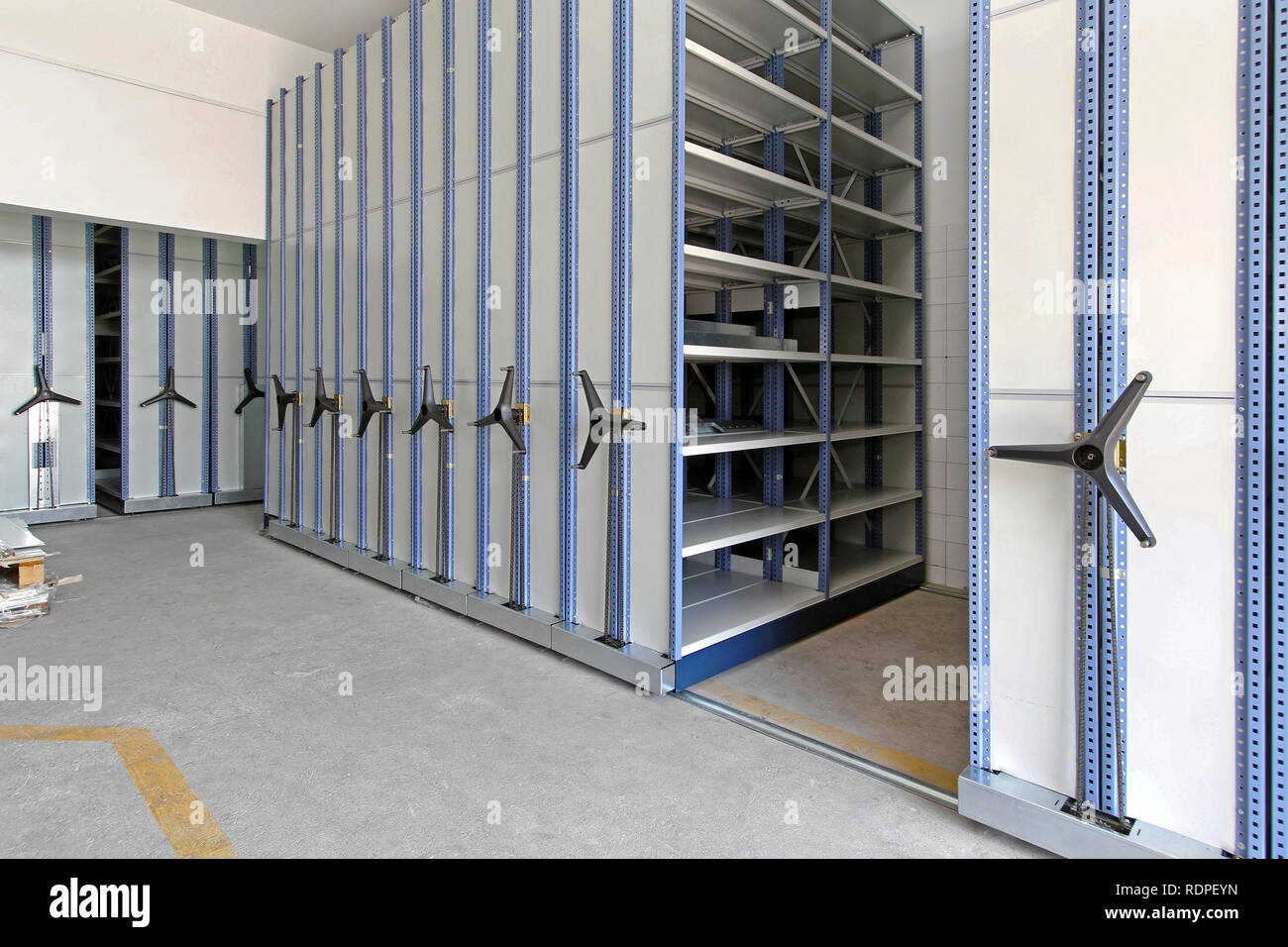 Automated shelving system with mobile cabinet for documents Stock Photo ...