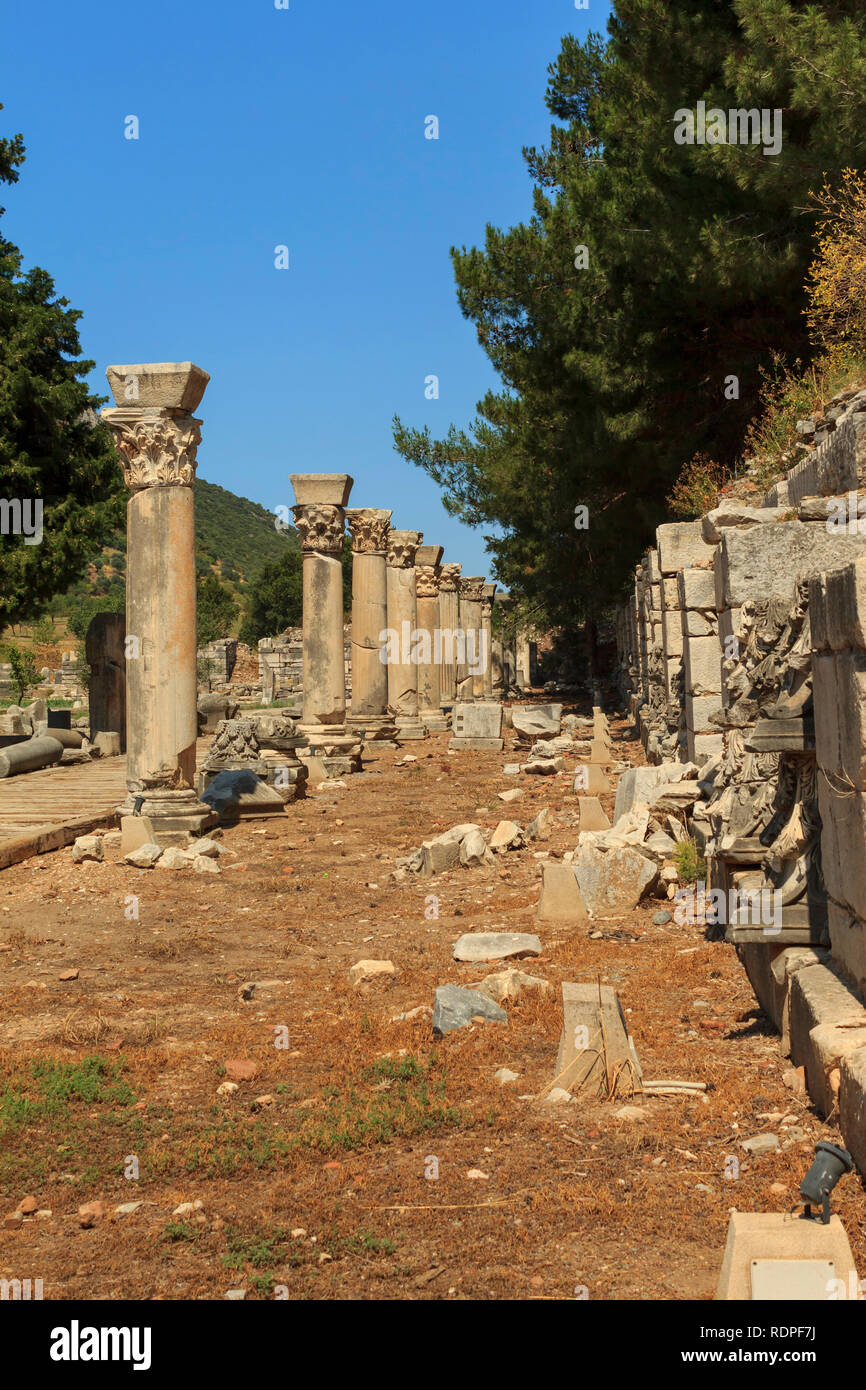 Antique colons and ruins in the city of Ephesus Stock Photo - Alamy