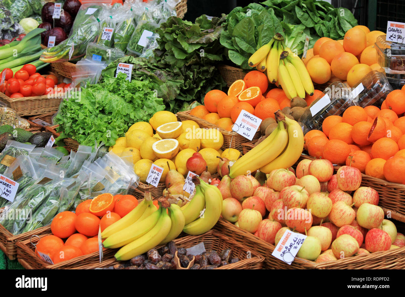 Market stall with varaity of organically grown fruits Stock Photo - Alamy