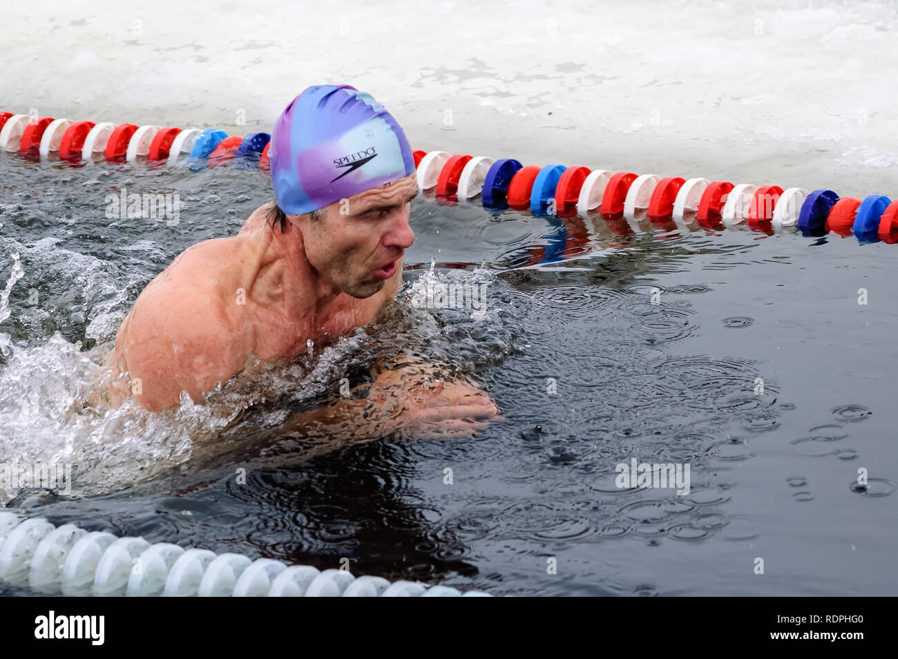 Tyumen, Russia - February 5, 2005: The club of winter swimming holds ...