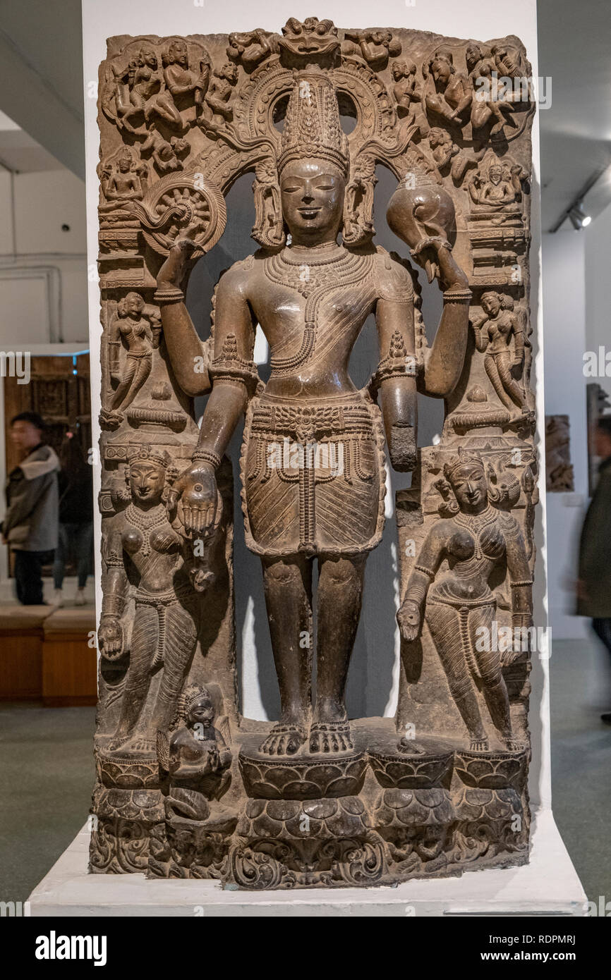 Vishnu with consorts. Eastern Ganga. 13th century, Konark. Orissa. 98 x ...