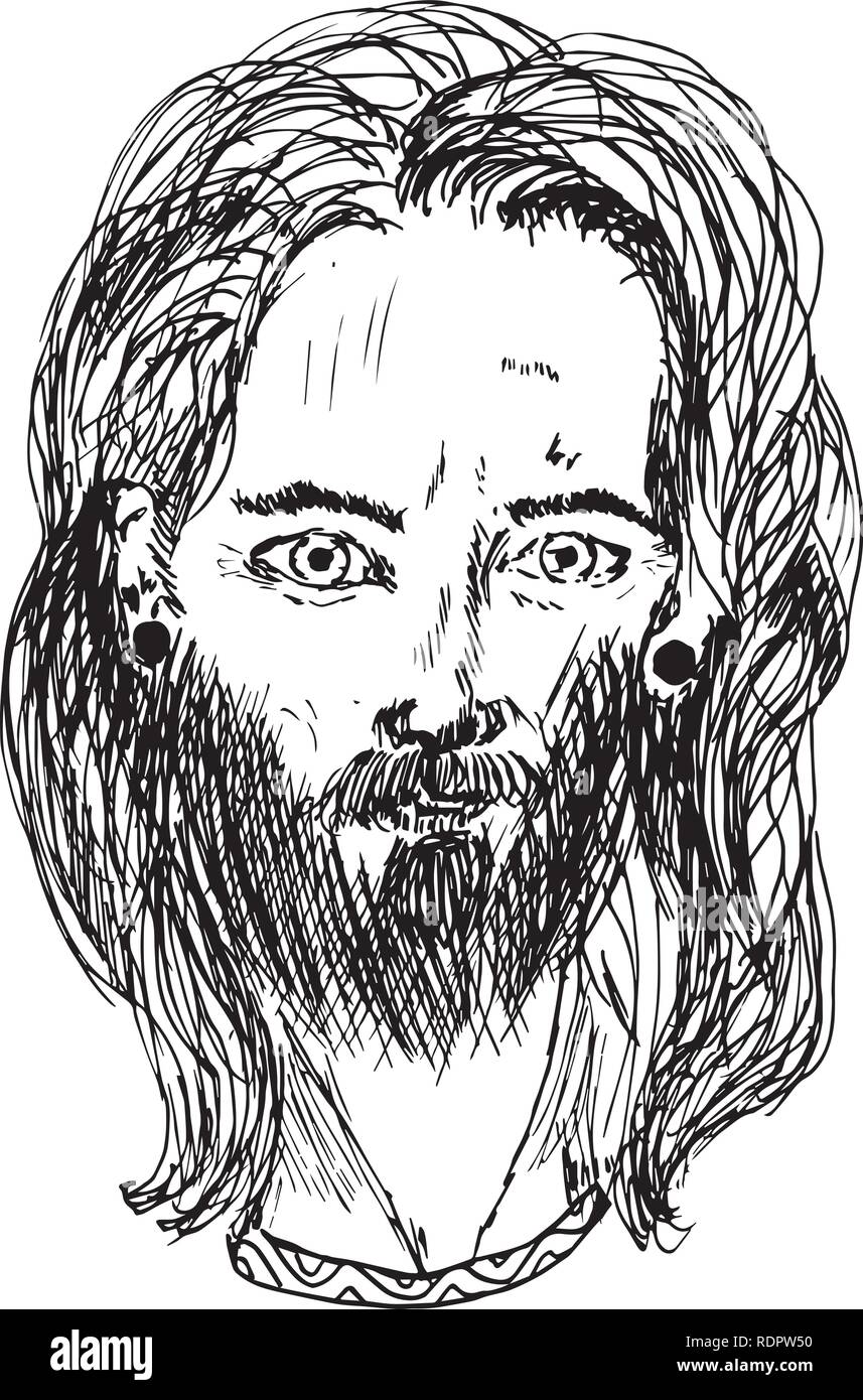 Painting with a portrait of a man similar to Jesus Stock Vector Image ...