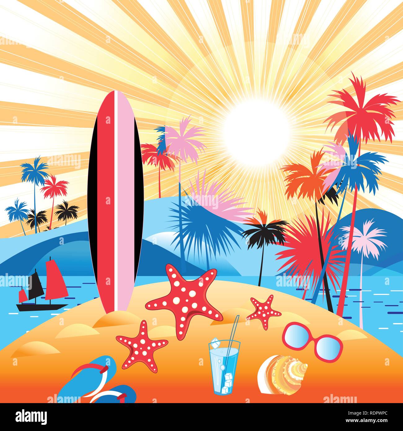 Palm trees on background mountains Stock Vector Images - Alamy