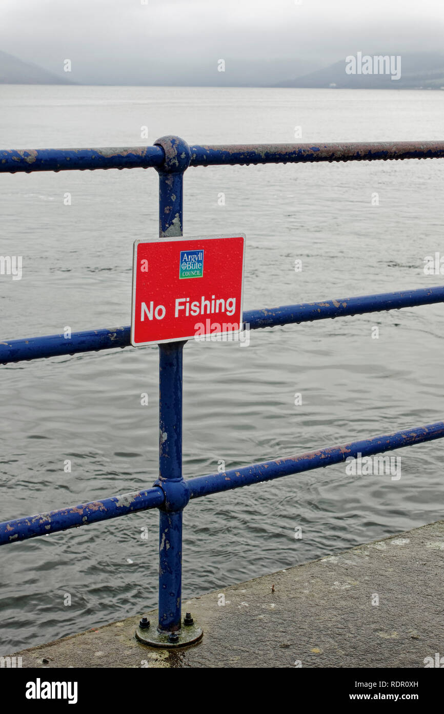 No Fishing sign at the harbour in Rothesay, Isle of Bute, Scotland ...