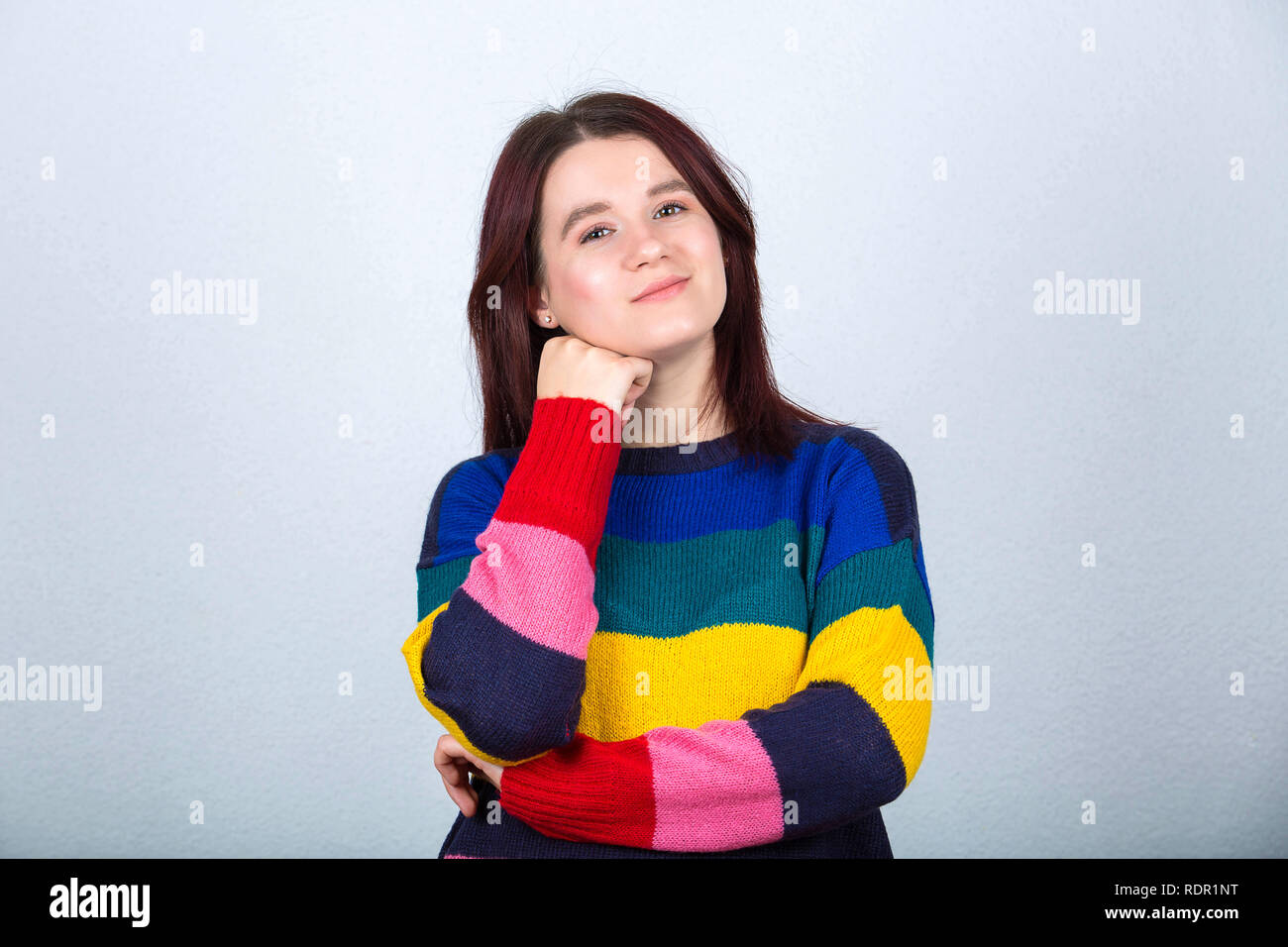 Face Hand Under Chin Smiling High Resolution Stock Photography and ...