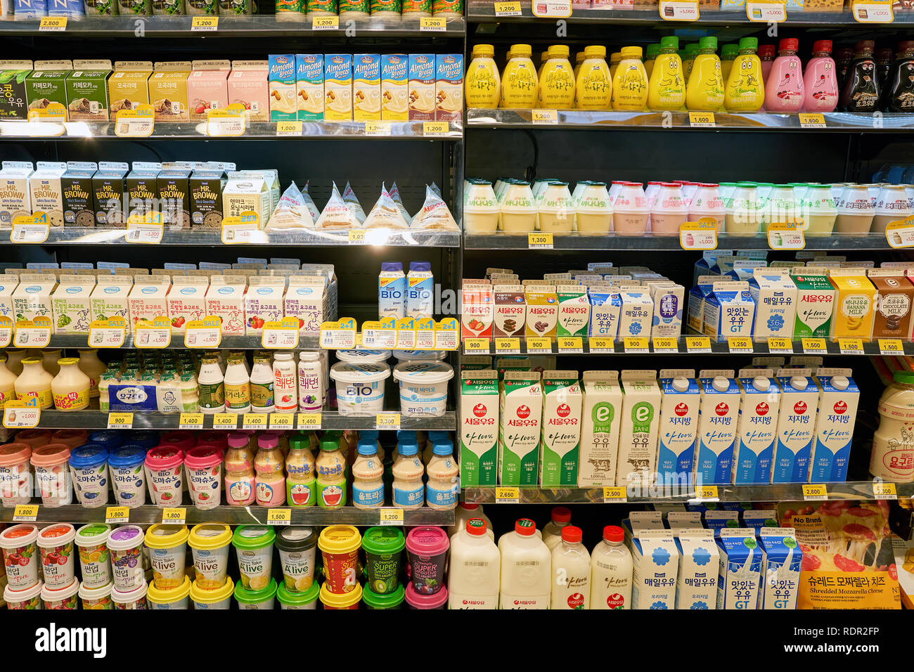 SEOUL, SOUTH KOREA - CIRCA MAY, 2017: goods on display at a convenience ...