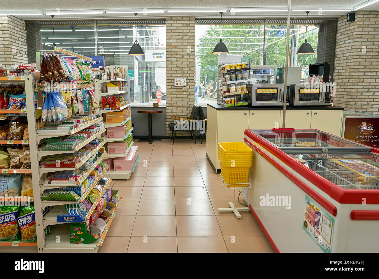 SEOUL, SOUTH KOREA - CIRCA MAY, 2017: inside 7-11 convenience store ...