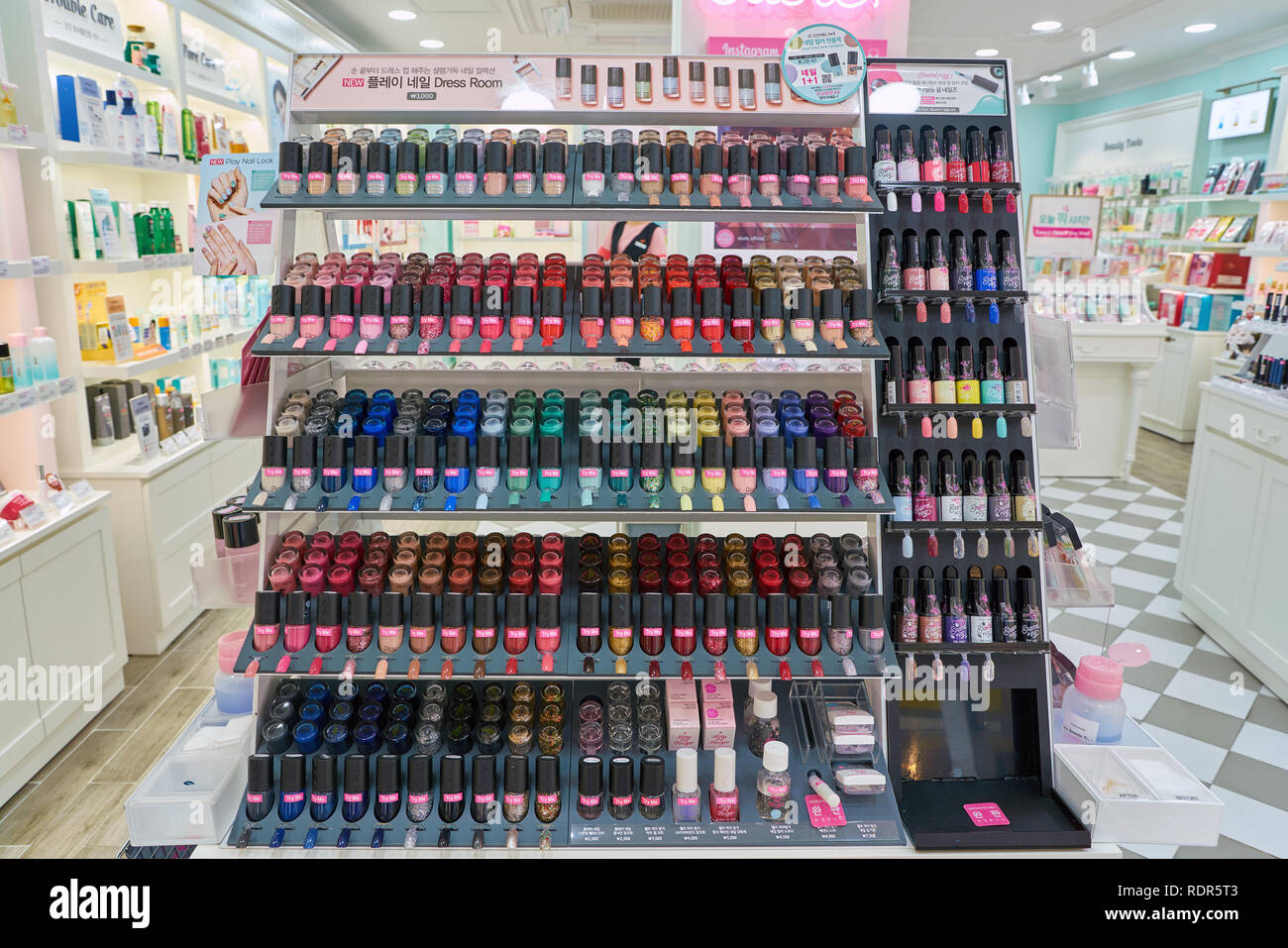 SEOUL, SOUTH KOREA - CIRCA MAY, 2017: goods on display at Etude House ...