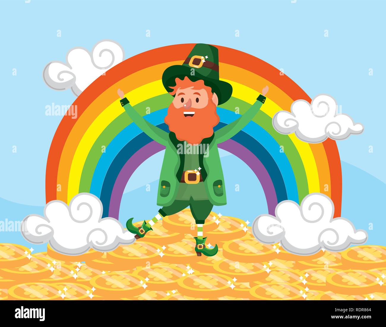 st patrick man with gold coins and rainbow Stock Vector Image & Art - Alamy