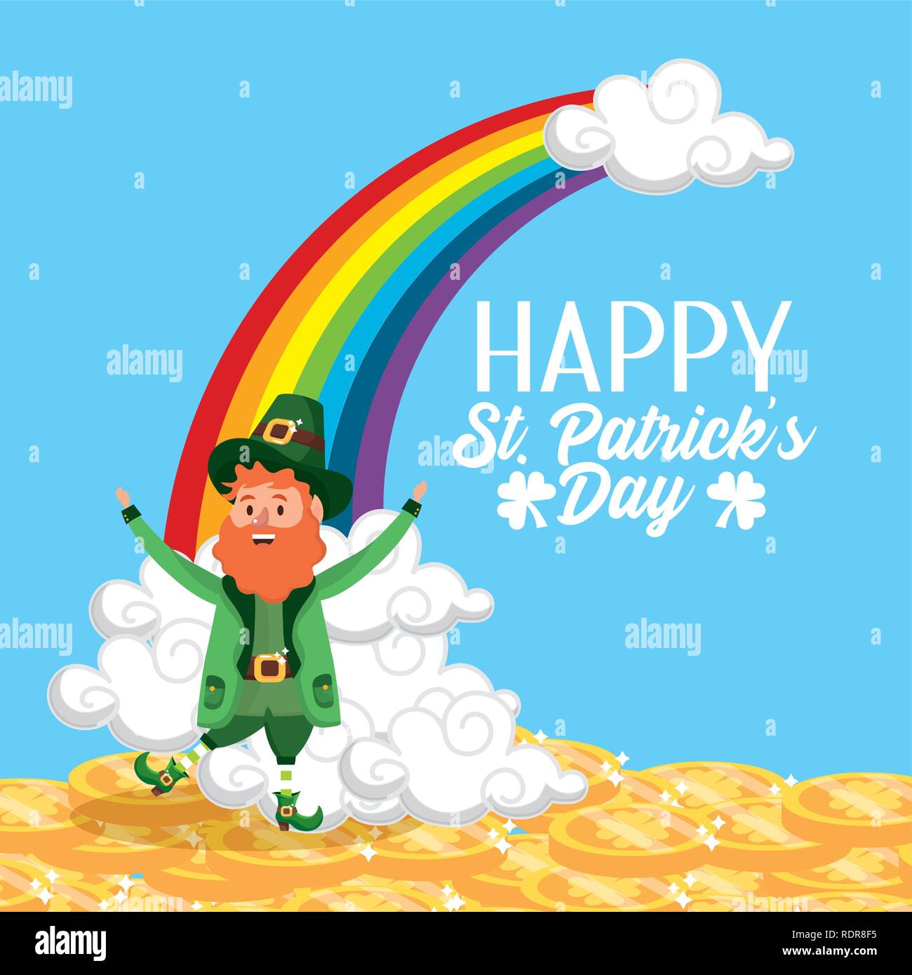 st patrick man with gold coins and clouds with rainbow Stock Vector ...