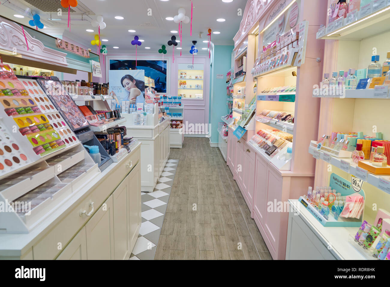 SEOUL, SOUTH KOREA - CIRCA MAY, 2017: inside cosmetics shop in Seoul ...