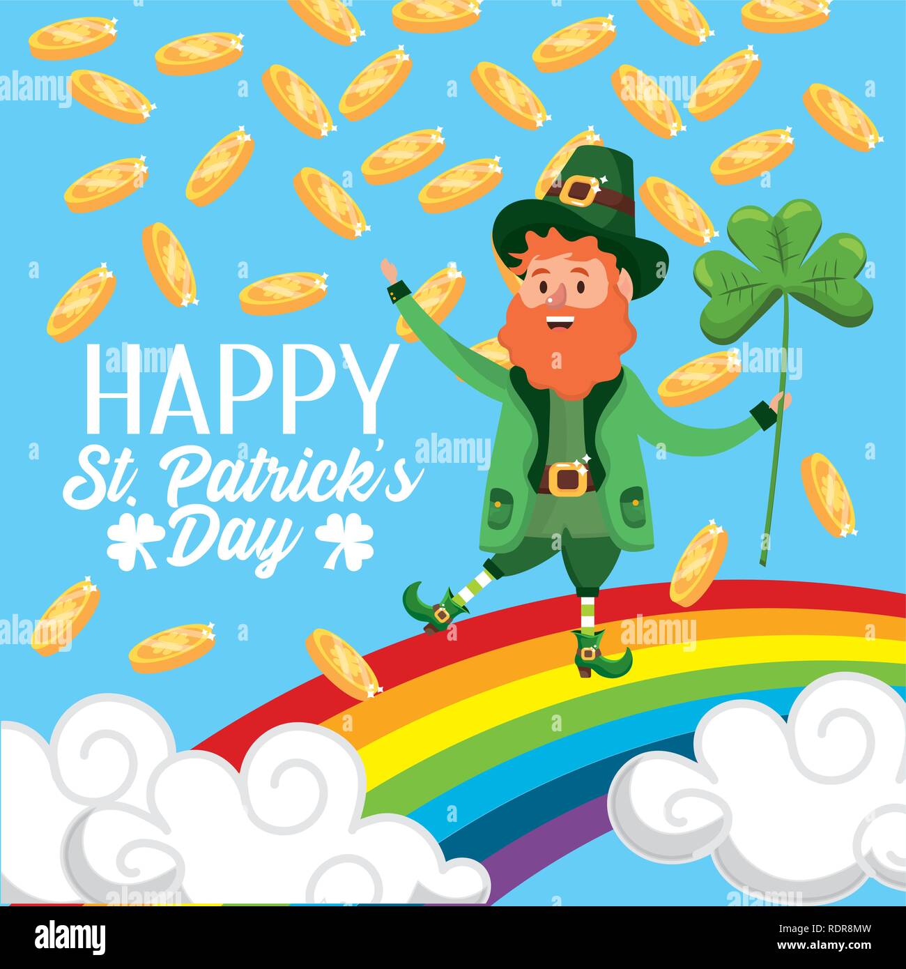 st patrick man in the rainbow with gold coins Stock Vector Image & Art ...